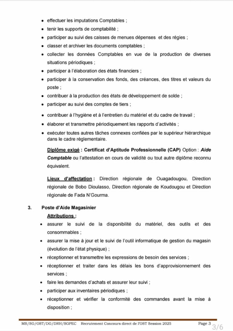 Recrutement de : Onze (11) Agents de Recouvrement, Huit (08) Aides ...